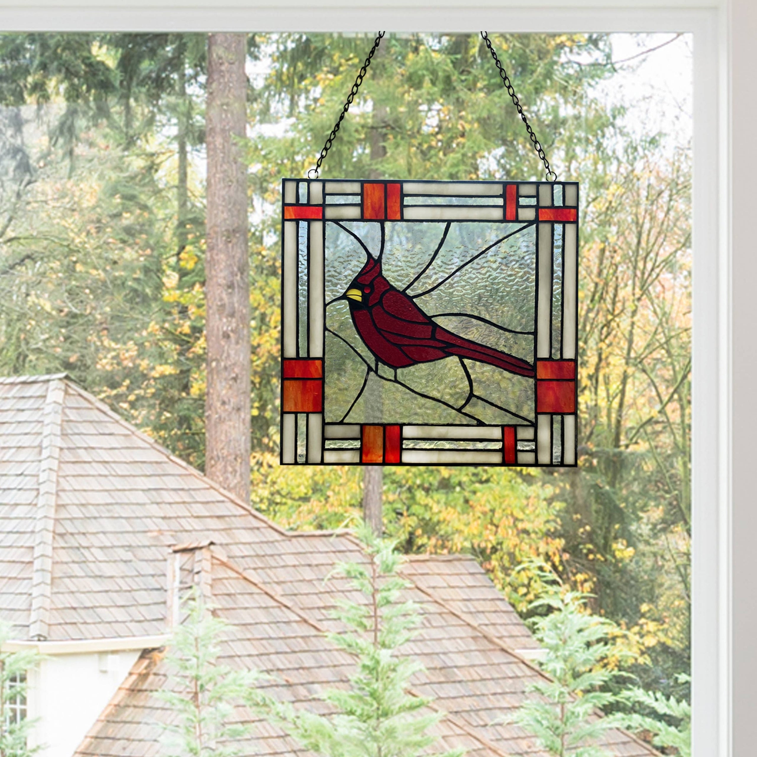 Clara the Cardinal Red Stained Glass Window Panel | Red Barn - Park ...