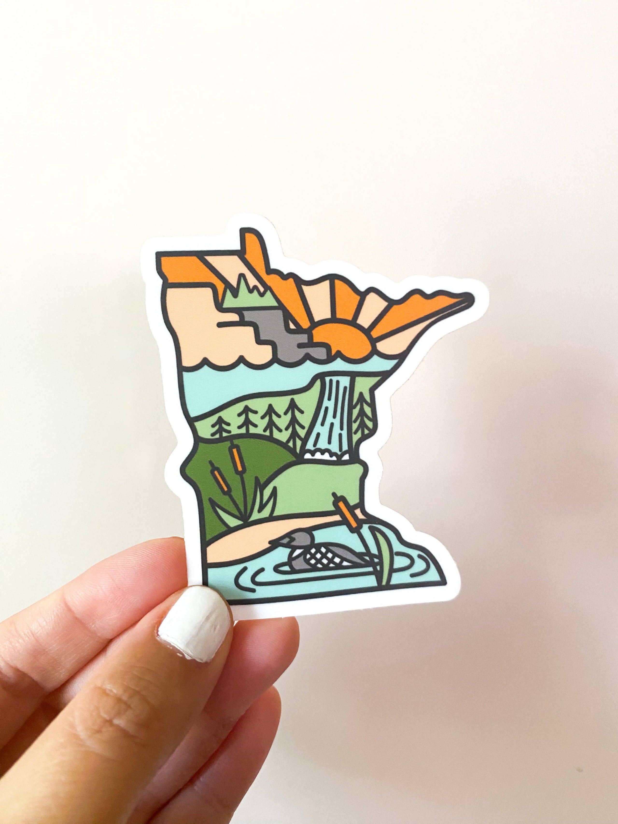 MN Line Drawing State Scenes Vinyl Sticker | Red Barn - Park Rapids, MN